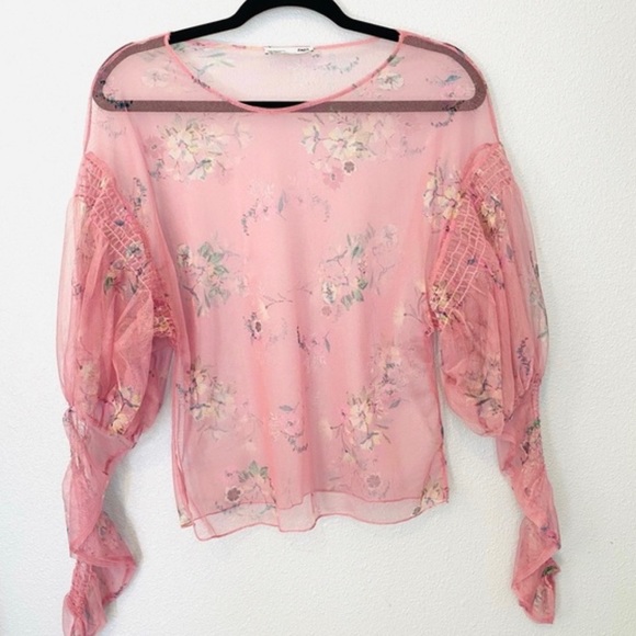 Zara | Tops | Zara Sheer Womens Floral Print Pink Top | Poshmark